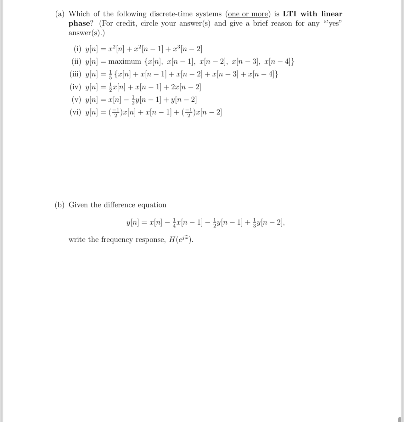 Solved (a) ﻿Which of the following discrete-time systems | Chegg.com