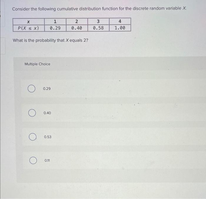 Solved Consider the following cumulative distribution | Chegg.com