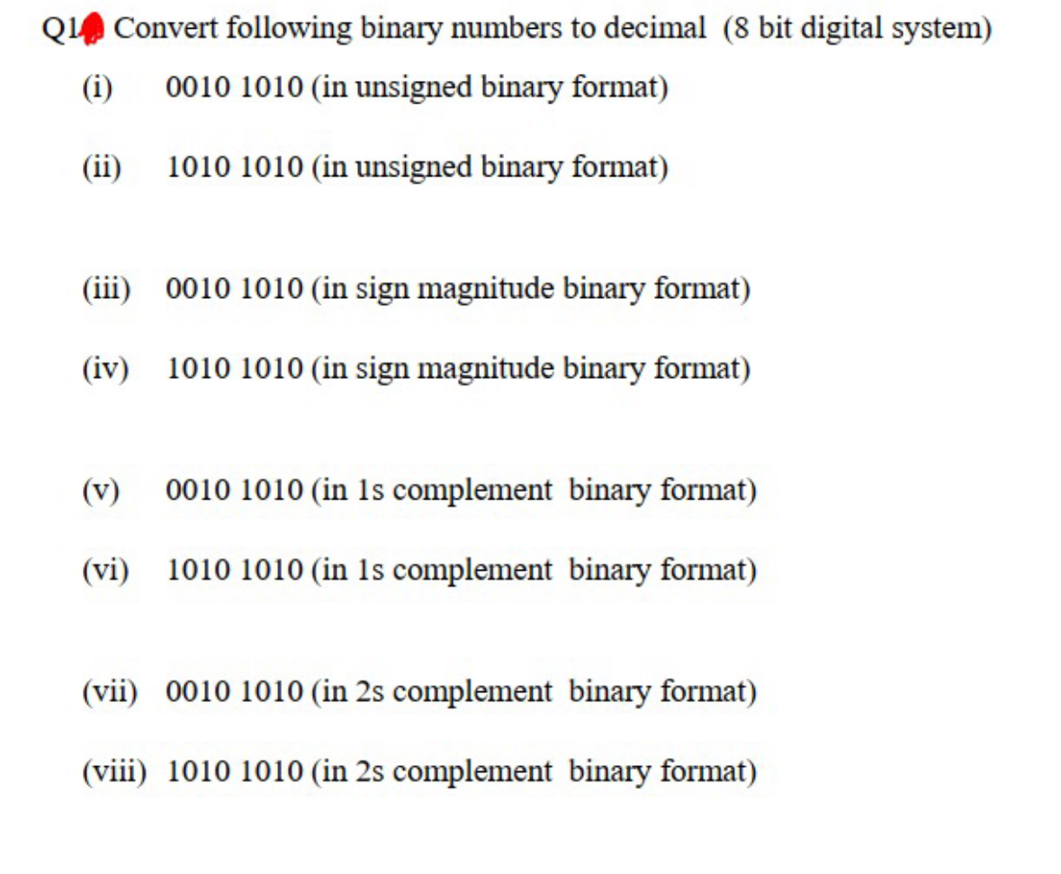 Solved Q1 ﻿Convert following binary numbers to decimal (8 | Chegg.com