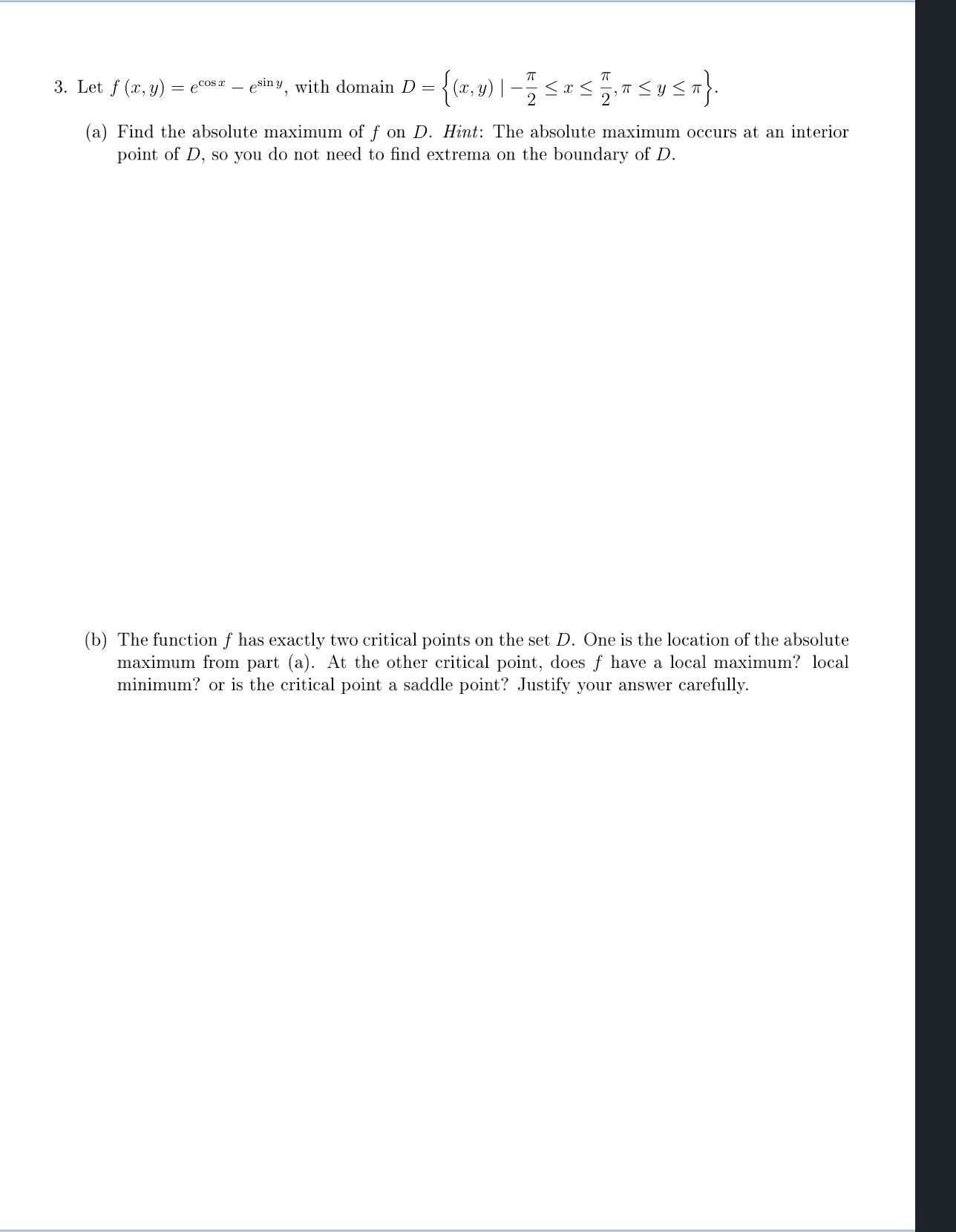 Solved Let f(x,y)=ecosx-esiny, ﻿with domain | Chegg.com