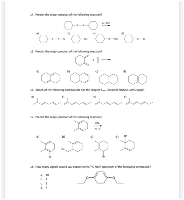 Solved 14. Predict the major product of the following | Chegg.com