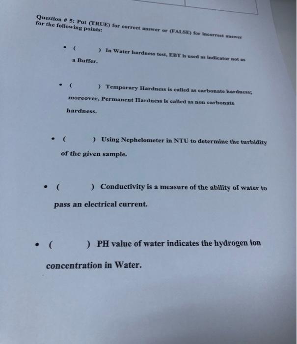 Solved for the following points: - () In Water hardness | Chegg.com