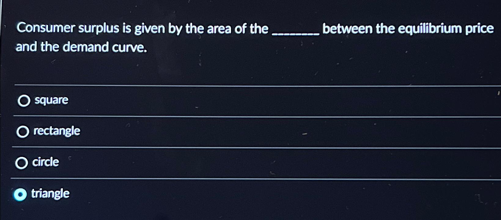 Solved Consumer surplus is given by the area of the between | Chegg.com