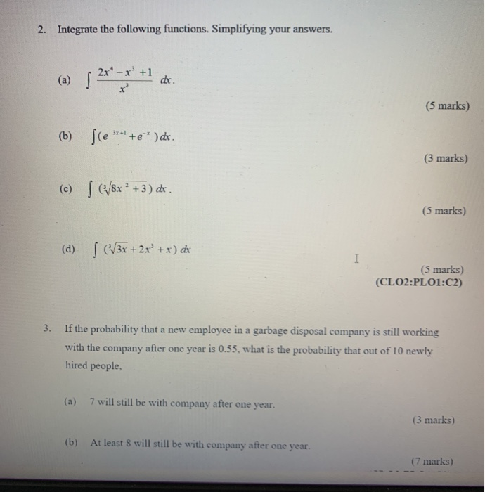 Solved 2. Integrate the following functions. Simplifying | Chegg.com