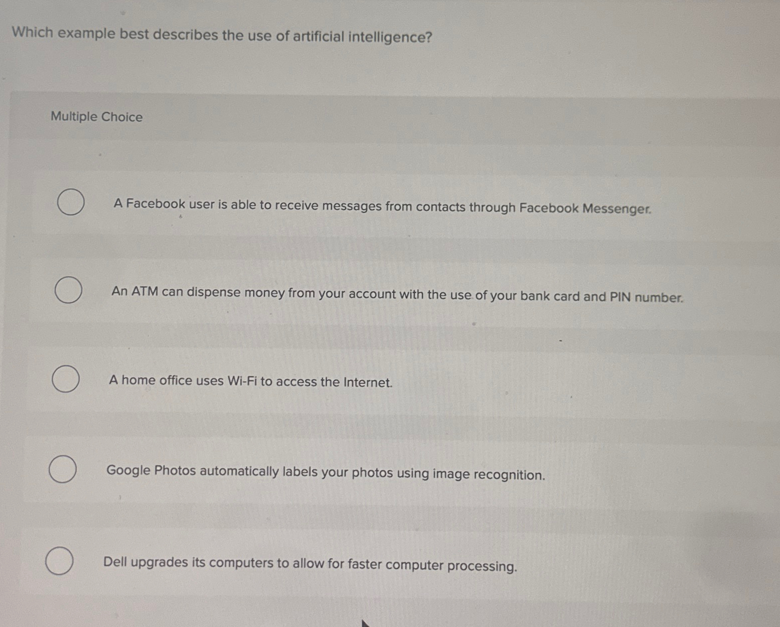 Solved Which example best describes the use of artificial | Chegg.com