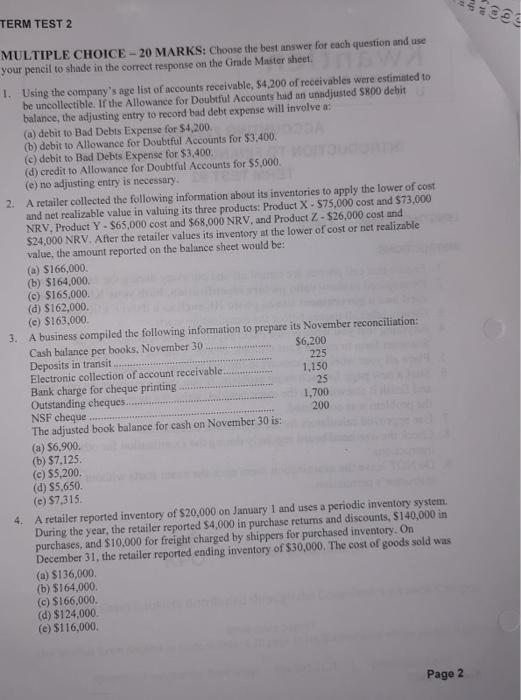 MULTIPLE CHOICE - 20 MARKS: Choose the best inswer | Chegg.com