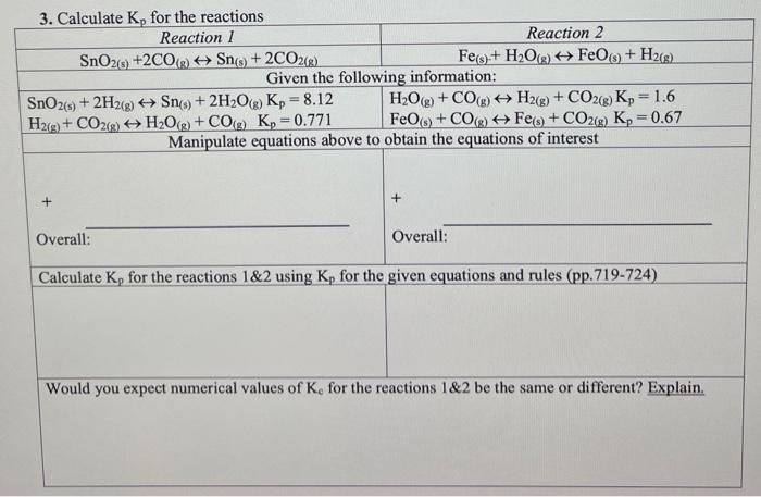 Solved 3. Calculate Kp for the reactions | Chegg.com