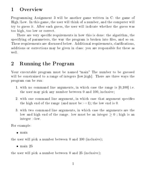 Solved 1 Overview Programming Assignment 3 will be another | Chegg.com