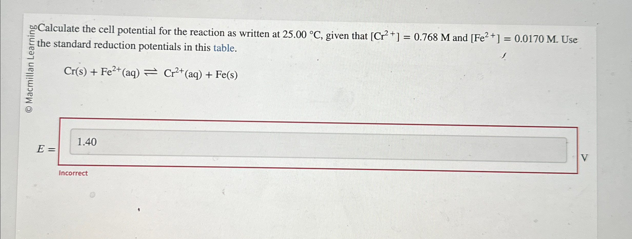 Solved the standard reduction potentials in this | Chegg.com
