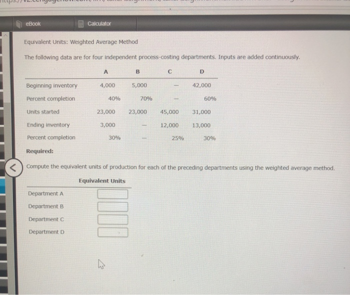 Solved ILL. C OM eBook Calculator Equivalent Units: Weighted | Chegg.com