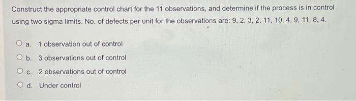 Solved Construct the appropriate control chart for the 11 | Chegg.com