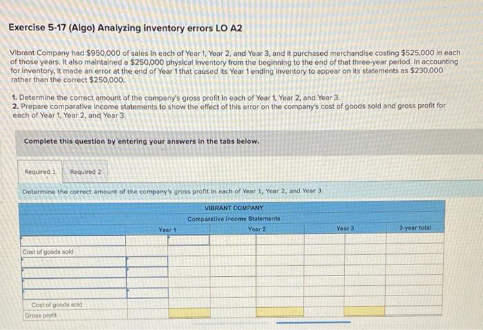 Solved Exercise 5-17 (Algo) Analyzing inventory errors LO A2 | Chegg.com