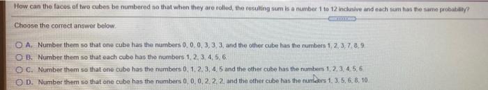Solved How can the faces of two cuben be numbered so that | Chegg.com