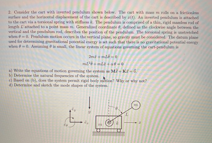 Solved 2. Consider the cart with inverted pendulum shown | Chegg.com