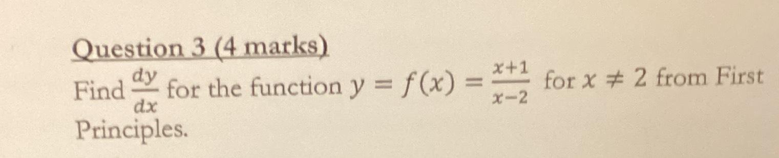 Solved Question 3 (4 ﻿marks)Find dydx ﻿for the function | Chegg.com
