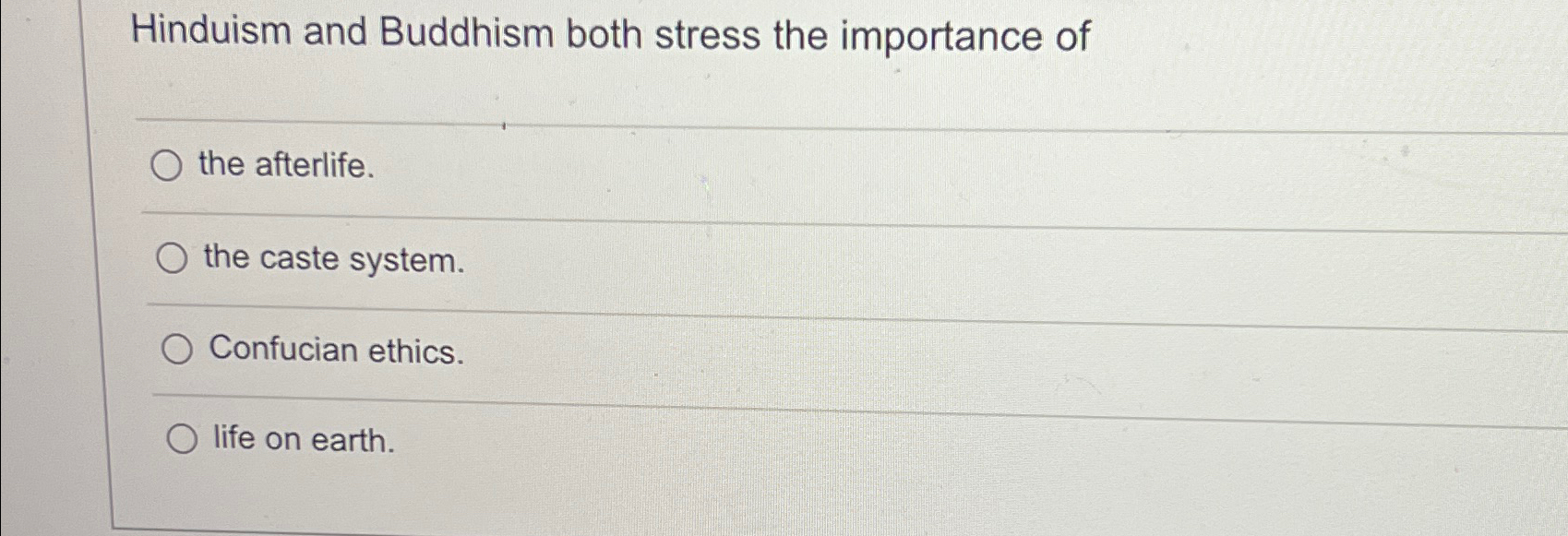 Solved Hinduism and Buddhism both stress the importance | Chegg.com