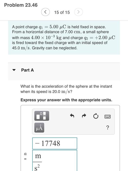 Solved 15 of 15 A point charge q1=5.00μC is held fixed in | Chegg.com