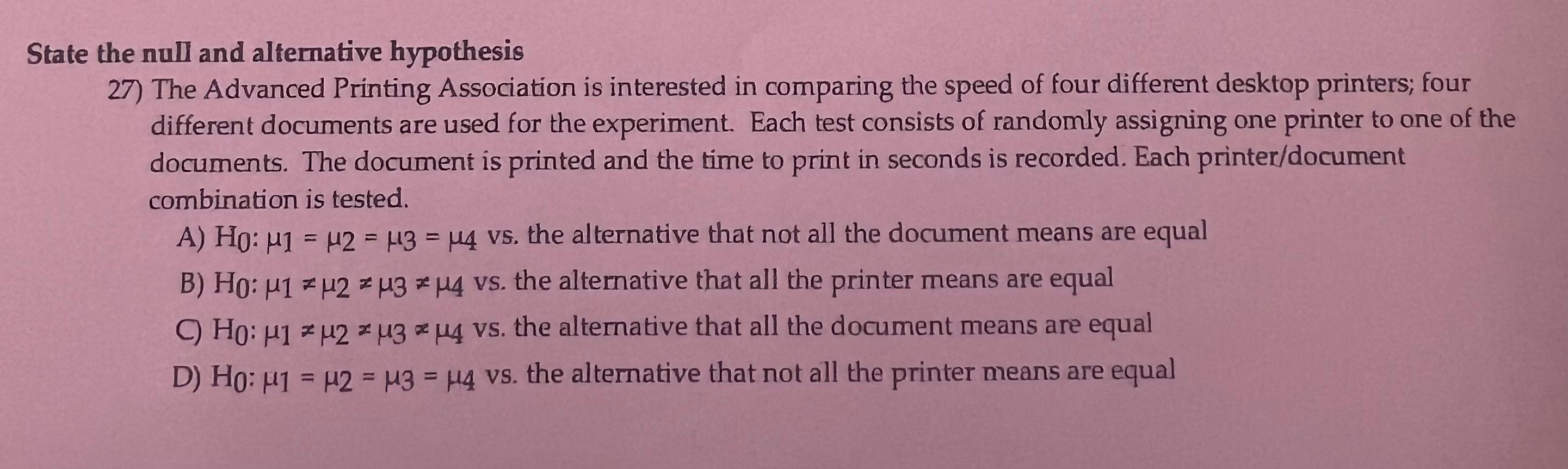Solved State the null and alternative hypothesisThe Advanced | Chegg.com