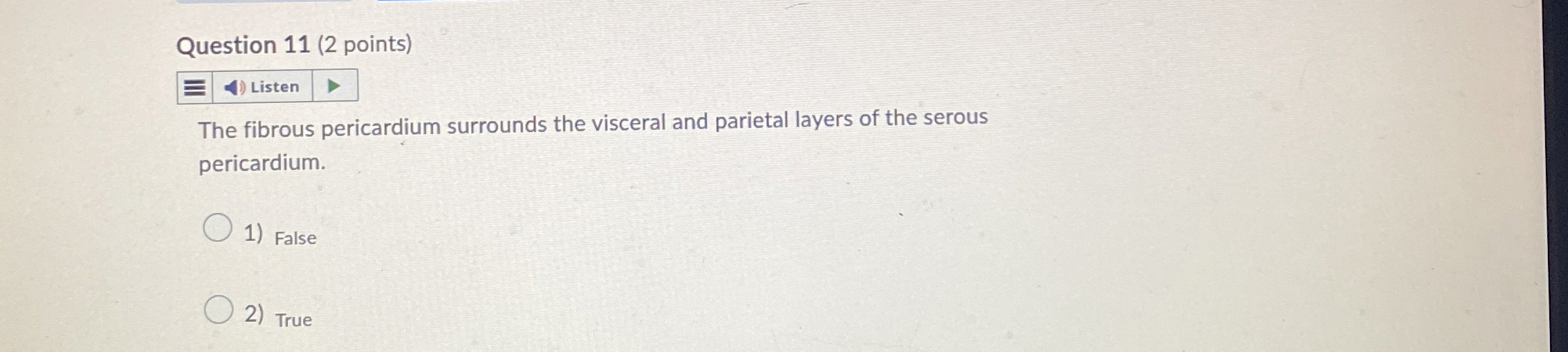 Solved Question 11 (2 points)ListenThe fibrous pericardium | Chegg.com Solved Question 11 (2 points)ListenThe fibrous pericardium | Chegg.com