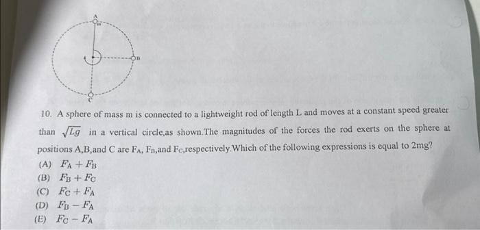Solved 10. A sphere of mass m is connected to a lightweight | Chegg.com