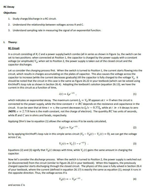 RC Decay Objectives: 1. Study charge/discharge in a | Chegg.com