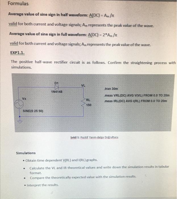 Solved Formulas Average value of sine sign in half waveform: | Chegg.com