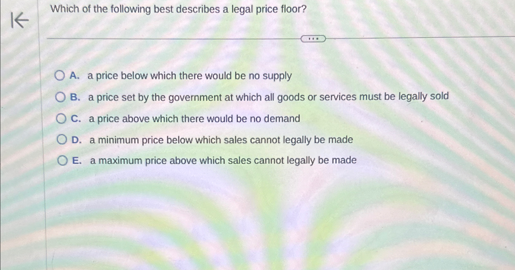 Solved Which of the following best describes a legal price | Chegg.com