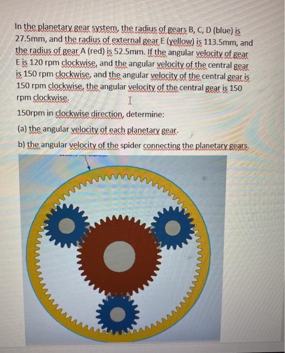 Solved In the planetary gear system, the radius of gears B, | Chegg.com
