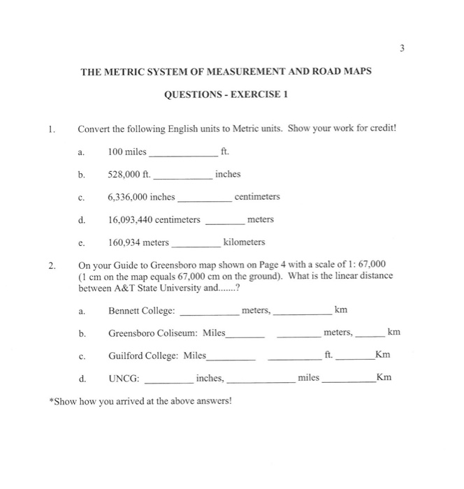 Solved 3 THE METRIC SYSTEM OF MEASUREMENT AND ROAD MAPS | Chegg.com