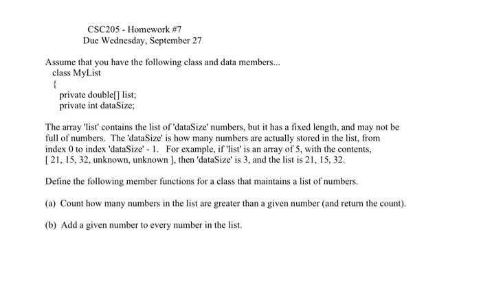 Solved CSC205 - Homework \#7 Due Wednesday, September 27 | Chegg.com