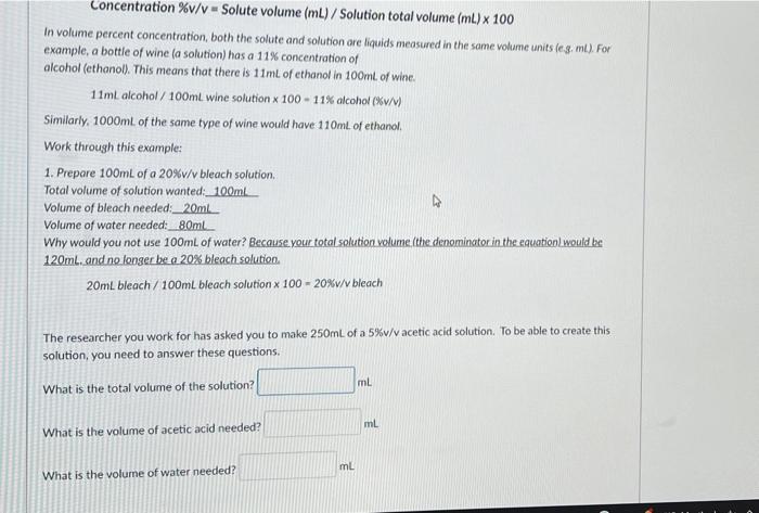 Solved In volume percent concentration, both the solute and | Chegg.com