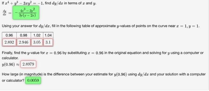 Solved If x4+y3−3xy2=−1, find dy/dx in terms of x and y. | Chegg.com