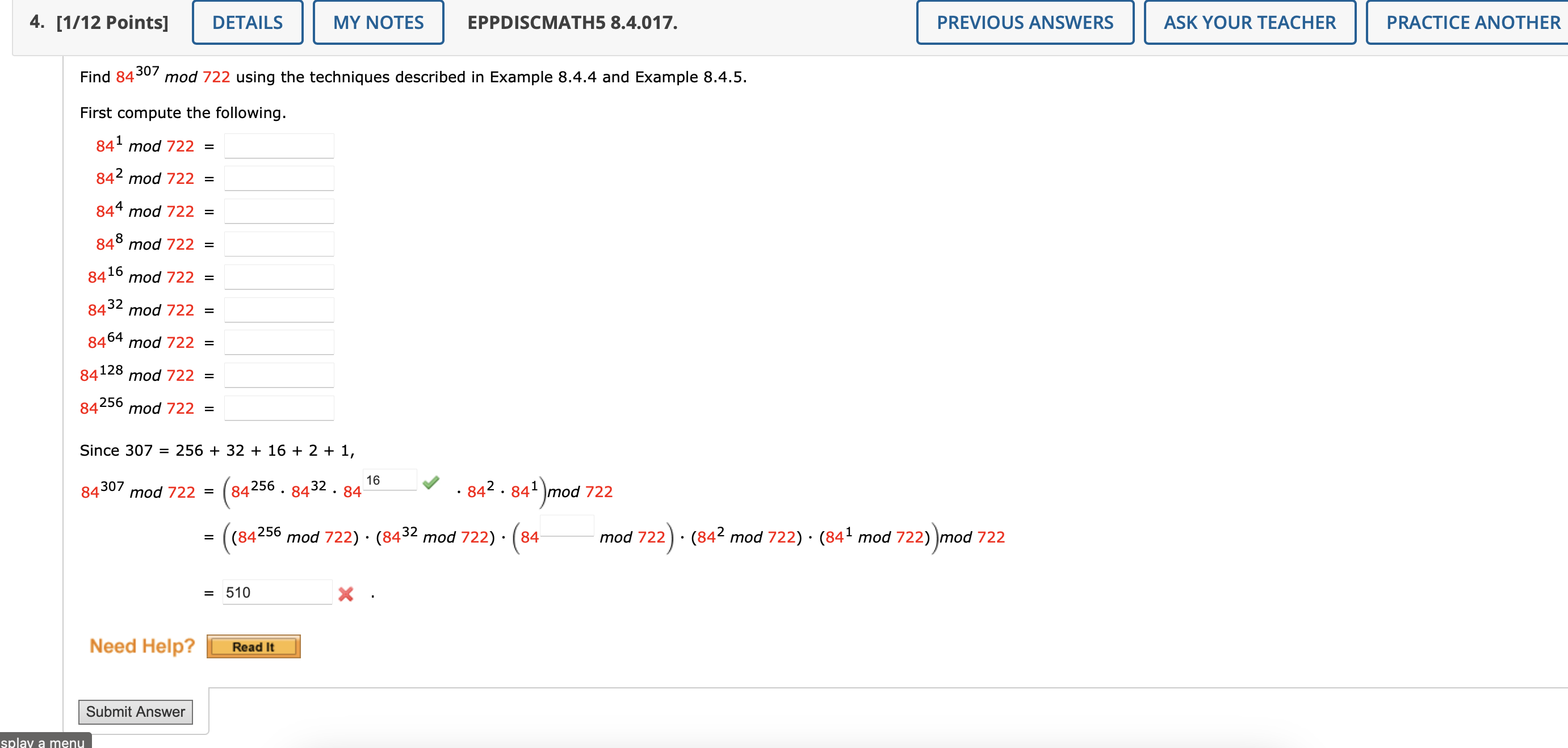 Solved Find 84307 ﻿mod 722 ﻿using the techniques described | Chegg.com
