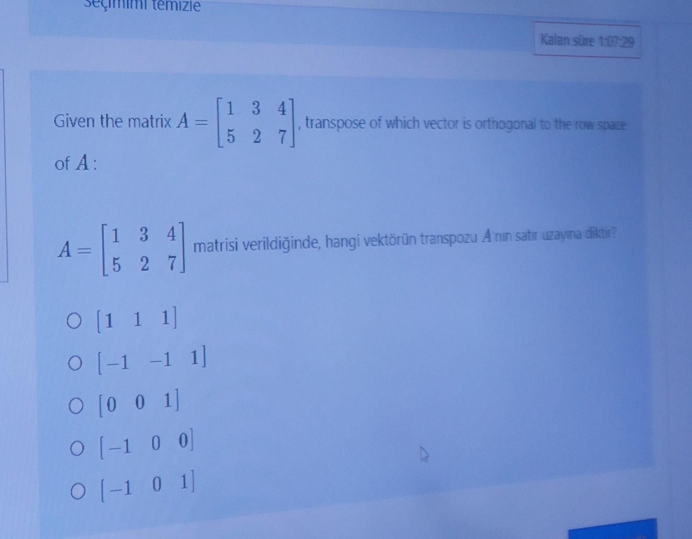Solved Given the matrix A=[153247], transpose of which | Chegg.com
