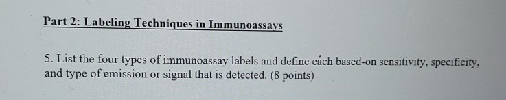 Solved Part 2: Labeling Techniques in Immunoassays 5. List | Chegg.com