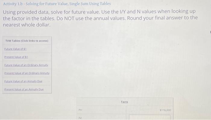 Solved Activity 1.b - Solving for Future Value, Single Sum | Chegg.com