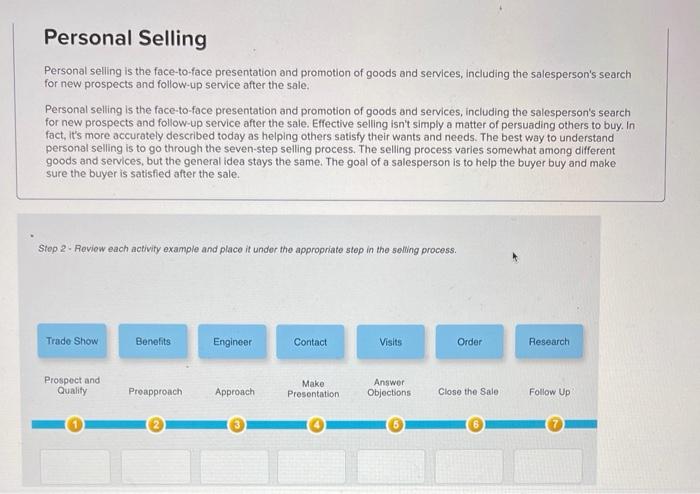Solved Personal Selling Personal selling is the face-to-face | Chegg.com