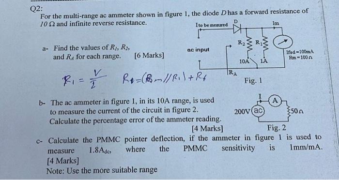 Solved For the multi-range ac ammeter shown in figure 1, the | Chegg.com