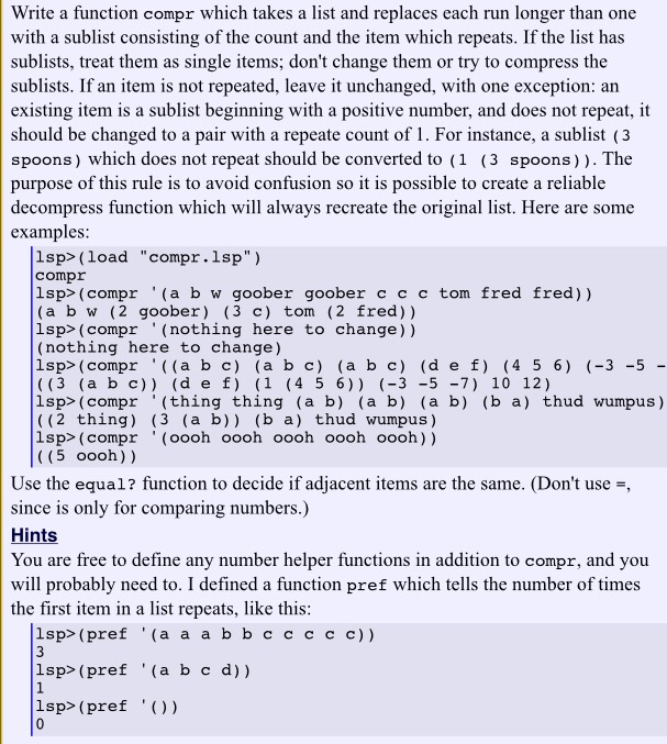 Solved I need help with the following Lisp problem, if you | Chegg.com