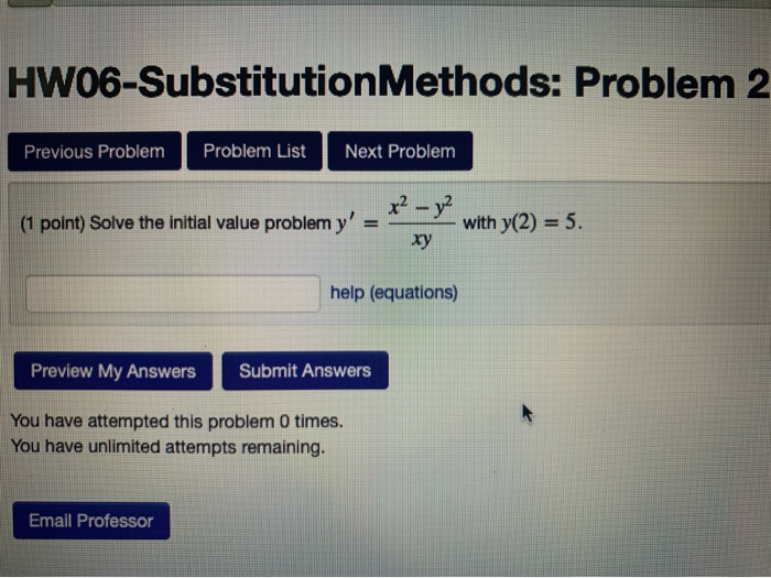 Solved Hw06 Substitutionmethods Problem 2 Previous Problem 0914