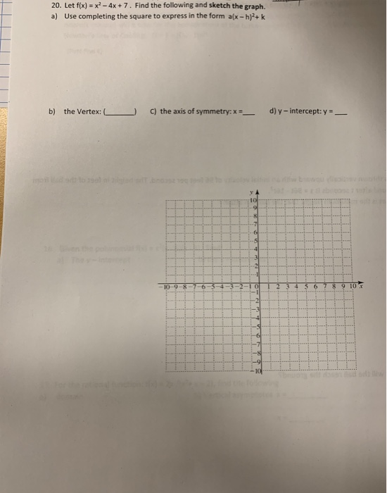 Solved 20. Let f(x) = x2 - 4x + 7. Find the following and | Chegg.com