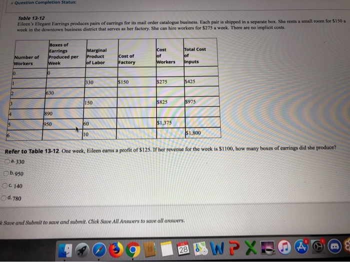 Solved Question Completion Status: Table 13-12 Eileen's | Chegg.com