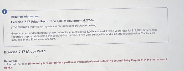 Solved Required information Exercise 7-17 (Algo) Record the | Chegg.com