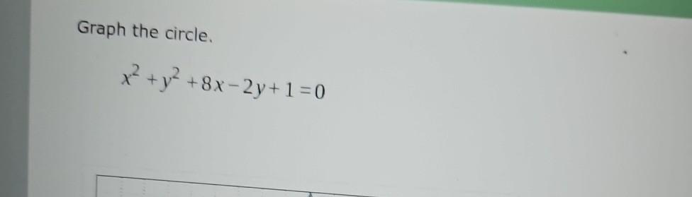 Solved Graph the circle,x2+y2+8x-2y+1=0 | Chegg.com