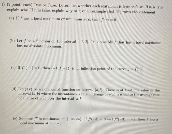 Solved ( 2 points each) True or False. Determine whether | Chegg.com