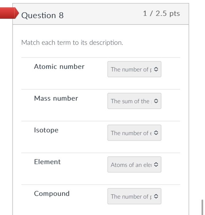 Match each term to its description. Atomic number | Chegg.com