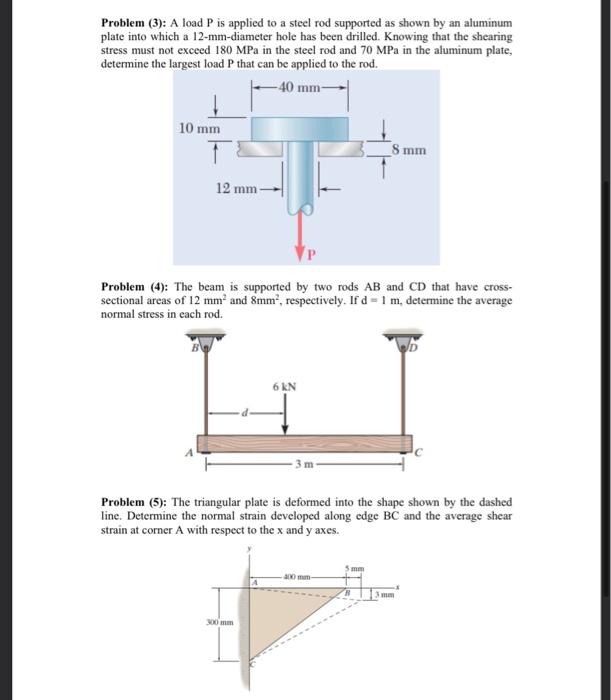 Solved Problem (3): A load P is applied to a steel rod | Chegg.com