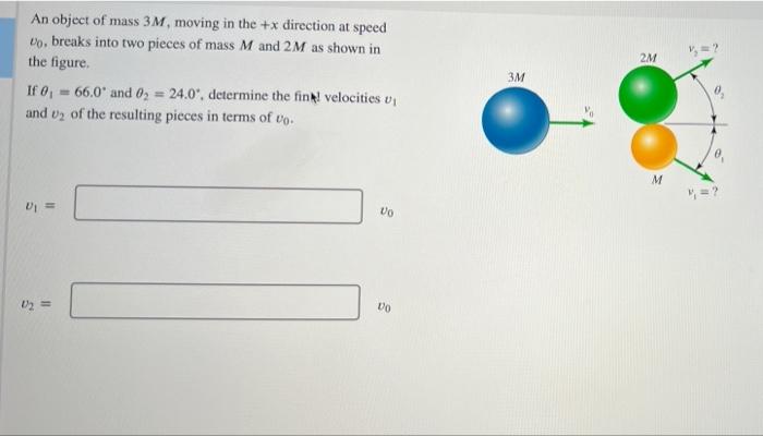 Solved 2M An object of mass 3M, moving in the +x direction | Chegg.com