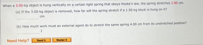Solved When a 3.00−kg object is hung vertically on a certain | Chegg.com