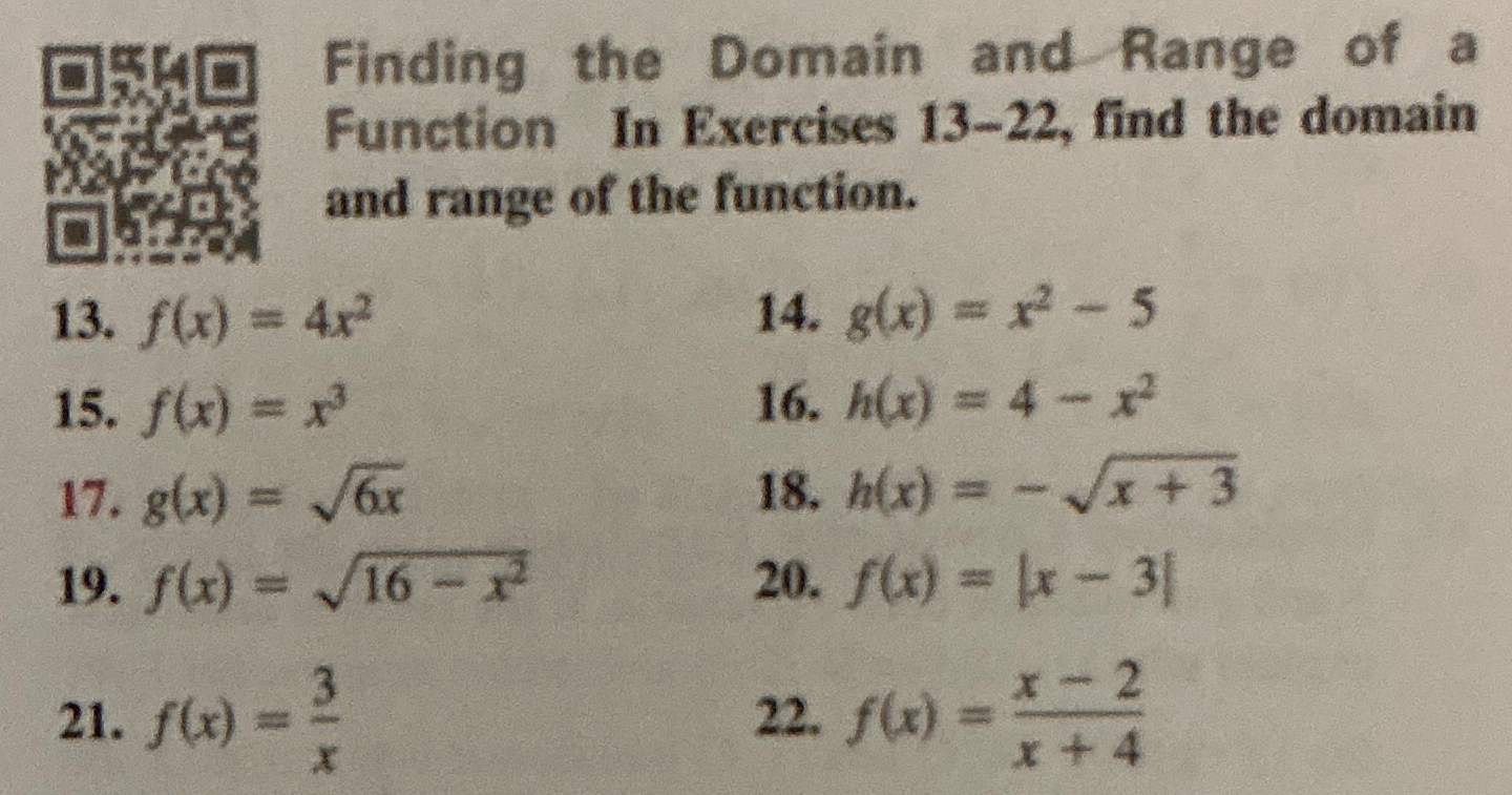Solved Finding the Domain and Range of a Function In | Chegg.com